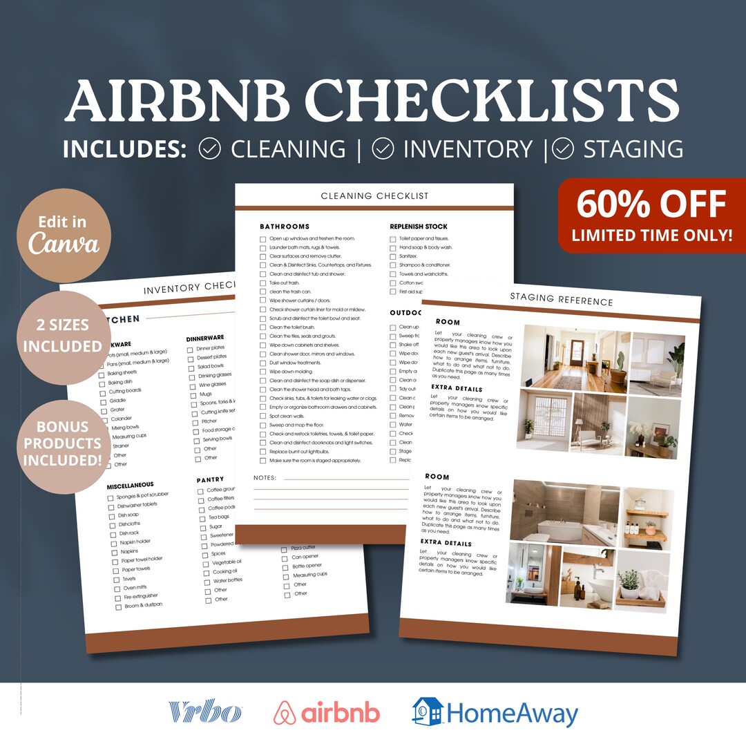 Airbnb Checklist Templates, Inventory Tracker, Cleaning Checklist, Task ...