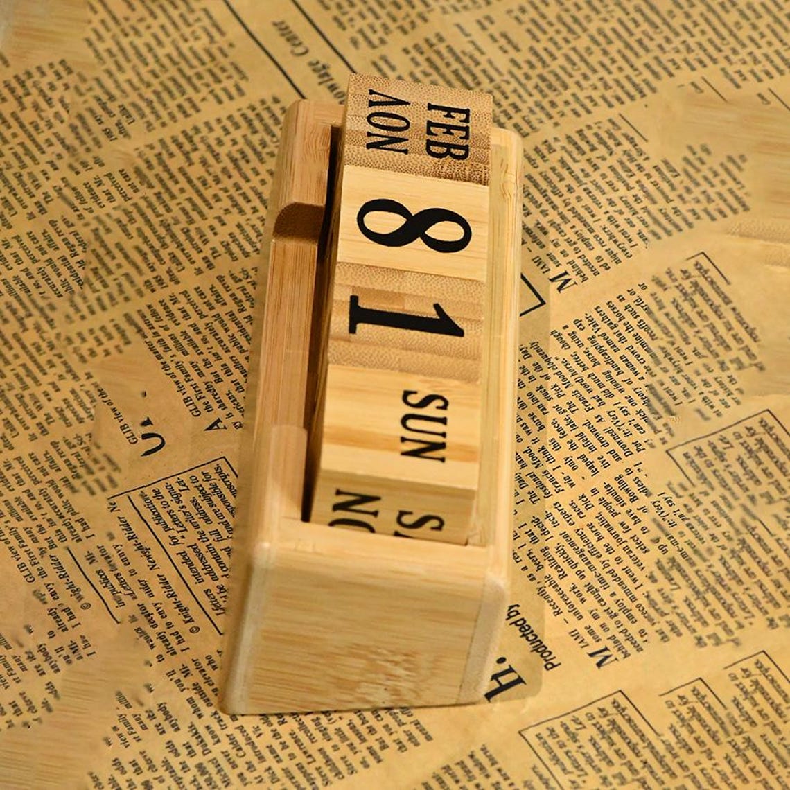 Wooden Perpetual Block Calendar for Desk, Month Date Display Blocks for ...