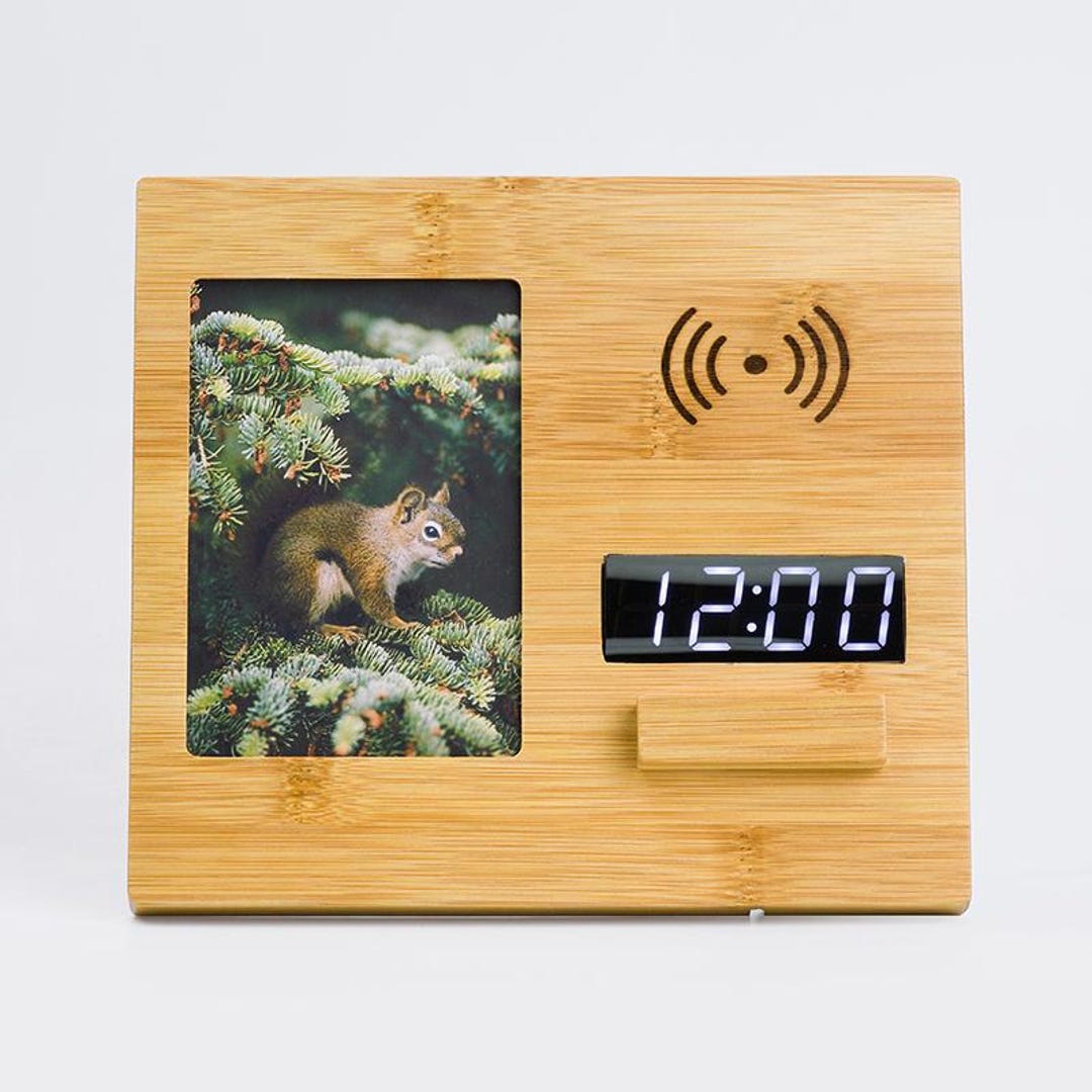 Bamboo Digital Alarm Clock, Wireless Charging, Photo Frame - Etsy