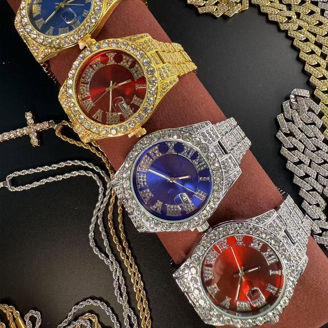Quartz Watch Jewelry Set: Cuban Chain Necklace & Bracelet - Hip Hop ...