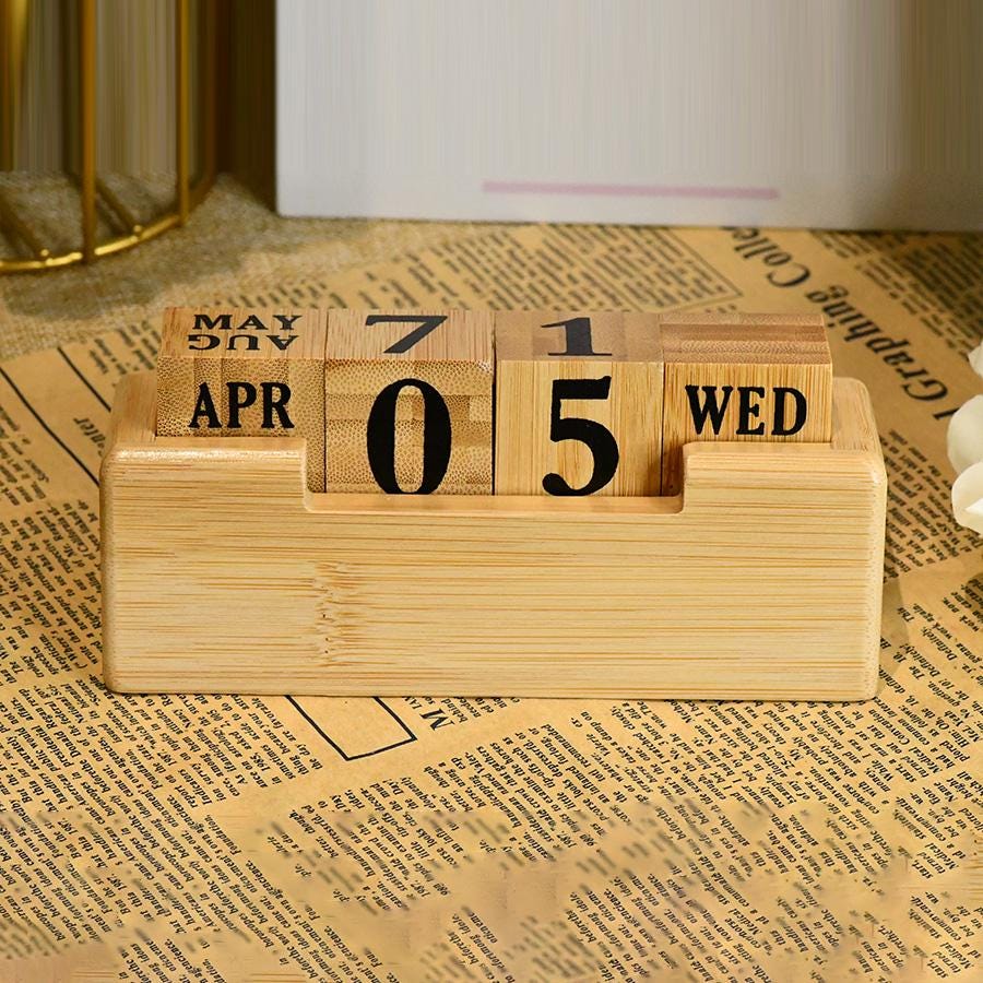 Wooden Perpetual Block Calendar for Desk, Month Date Display Blocks for ...