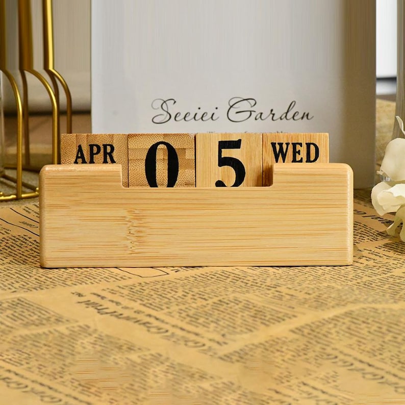 Wooden Perpetual Block Calendar for Desk, Month Date Display Blocks for ...