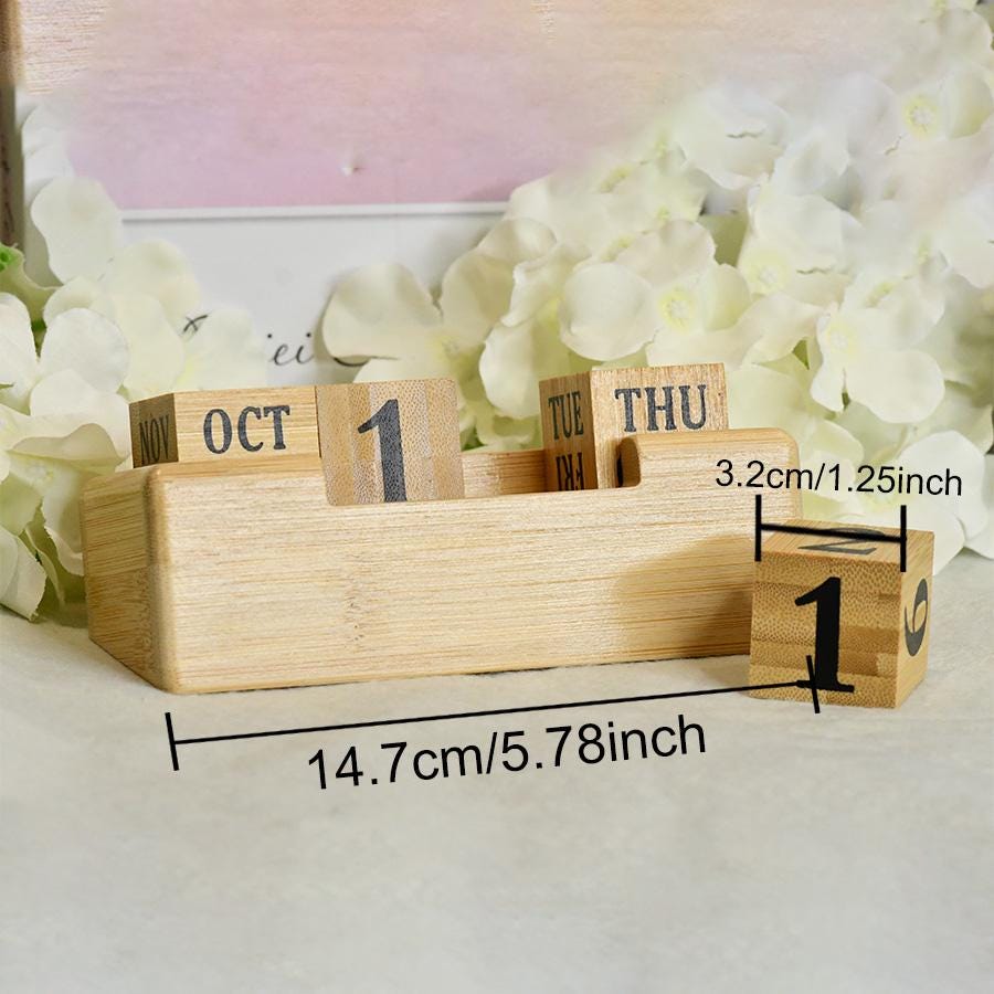 Wooden Perpetual Block Calendar for Desk, Month Date Display Blocks for ...