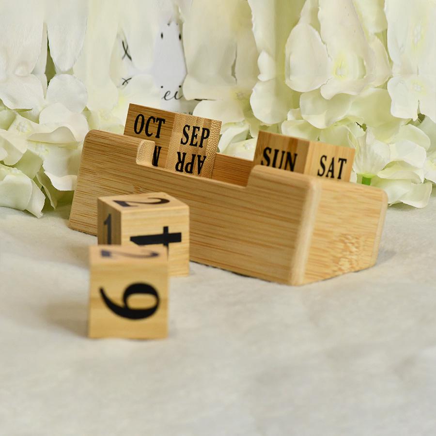 Wooden Perpetual Block Calendar for Desk, Month Date Display Blocks for ...