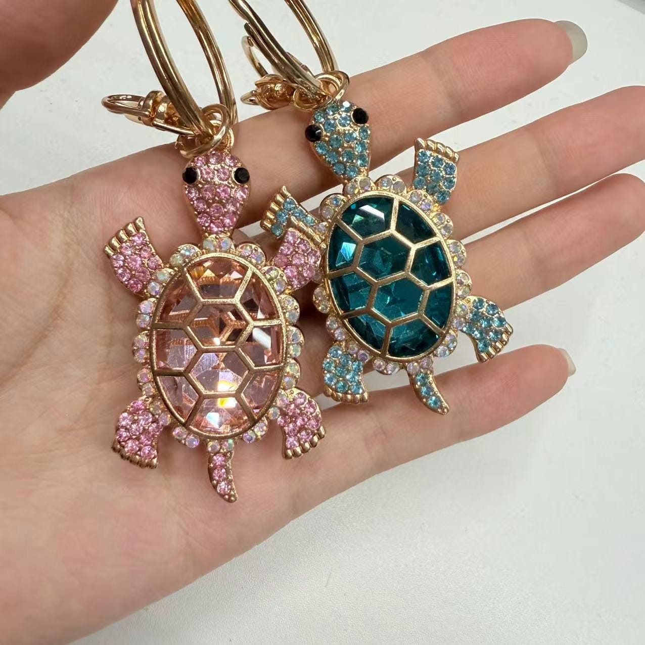 Personalised Handmade Turtle Keychain, 3D Sparkling Charm Rhinestones ...