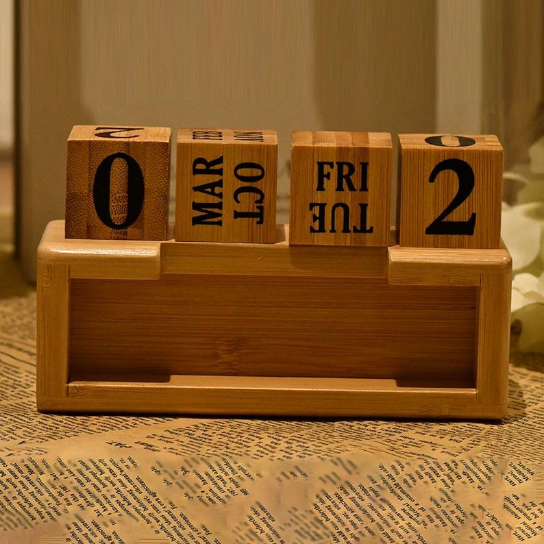 Wooden Perpetual Block Calendar for Desk, Month Date Display Blocks for ...