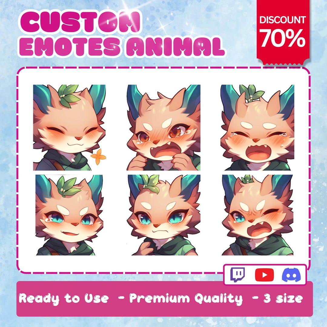 Custom Animal Emotes for Streaming, Anime Style Emotes, Cute Pet Chibi ...