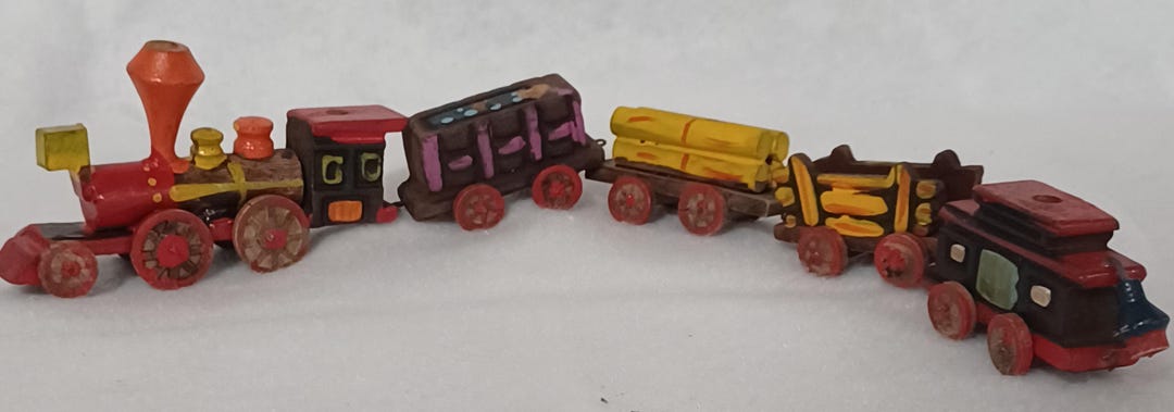 1950's Vintage Old Time Train Set Candle Holders Hand Carved, Hand ...