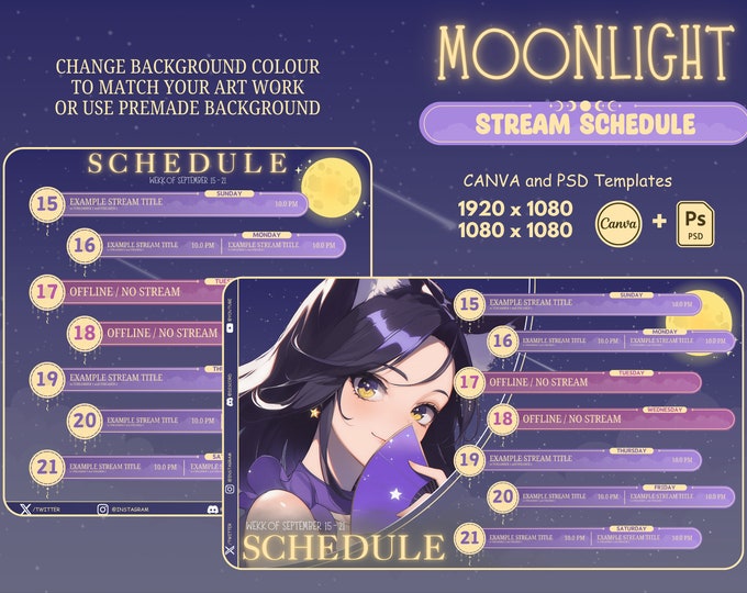Cute Cosmic Stream Schedule (pink) | PSD + CANVA | Vtuber Assets - Etsy