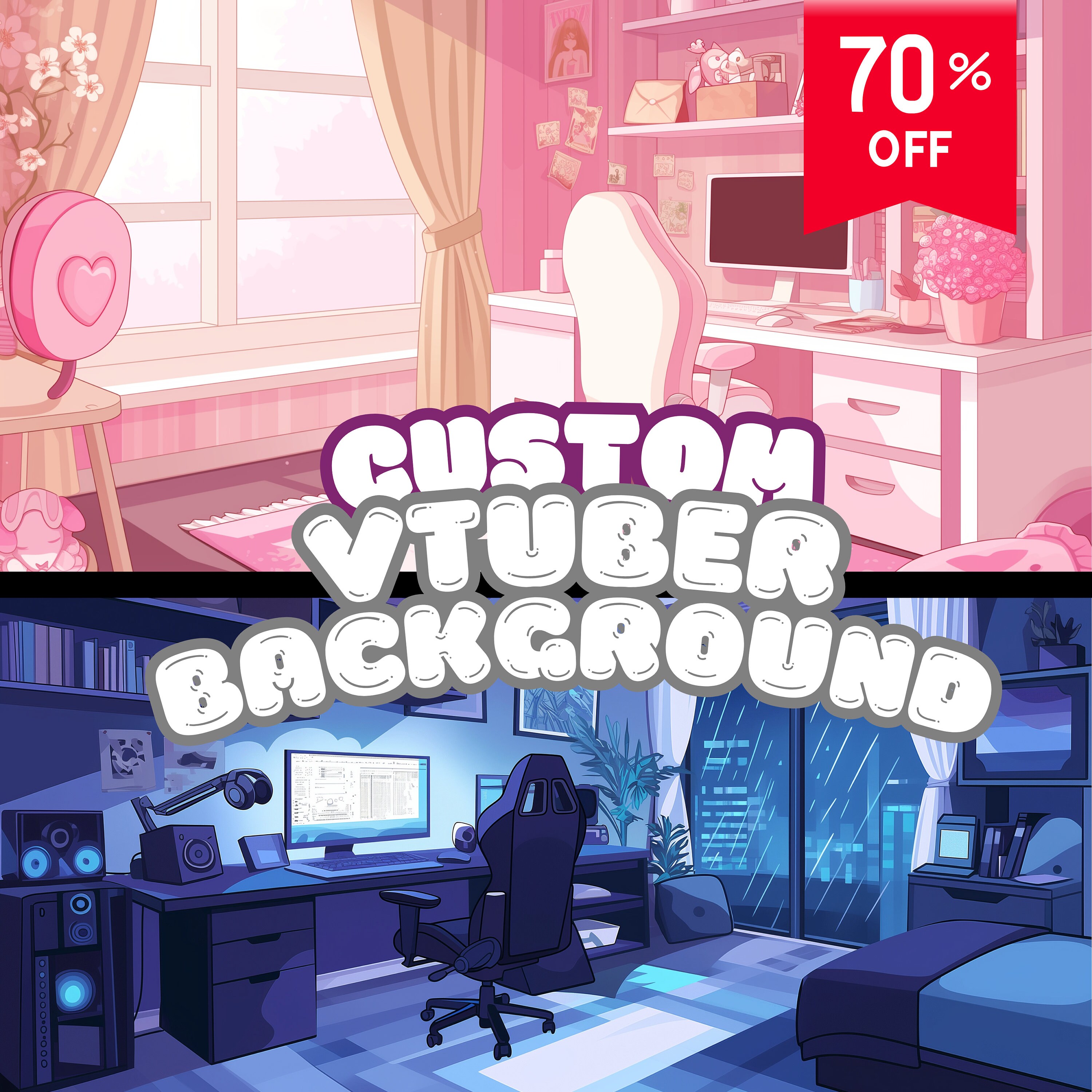 Custom Vtuber Background Vtuber Room Stream Package, Twitch Overlay ...