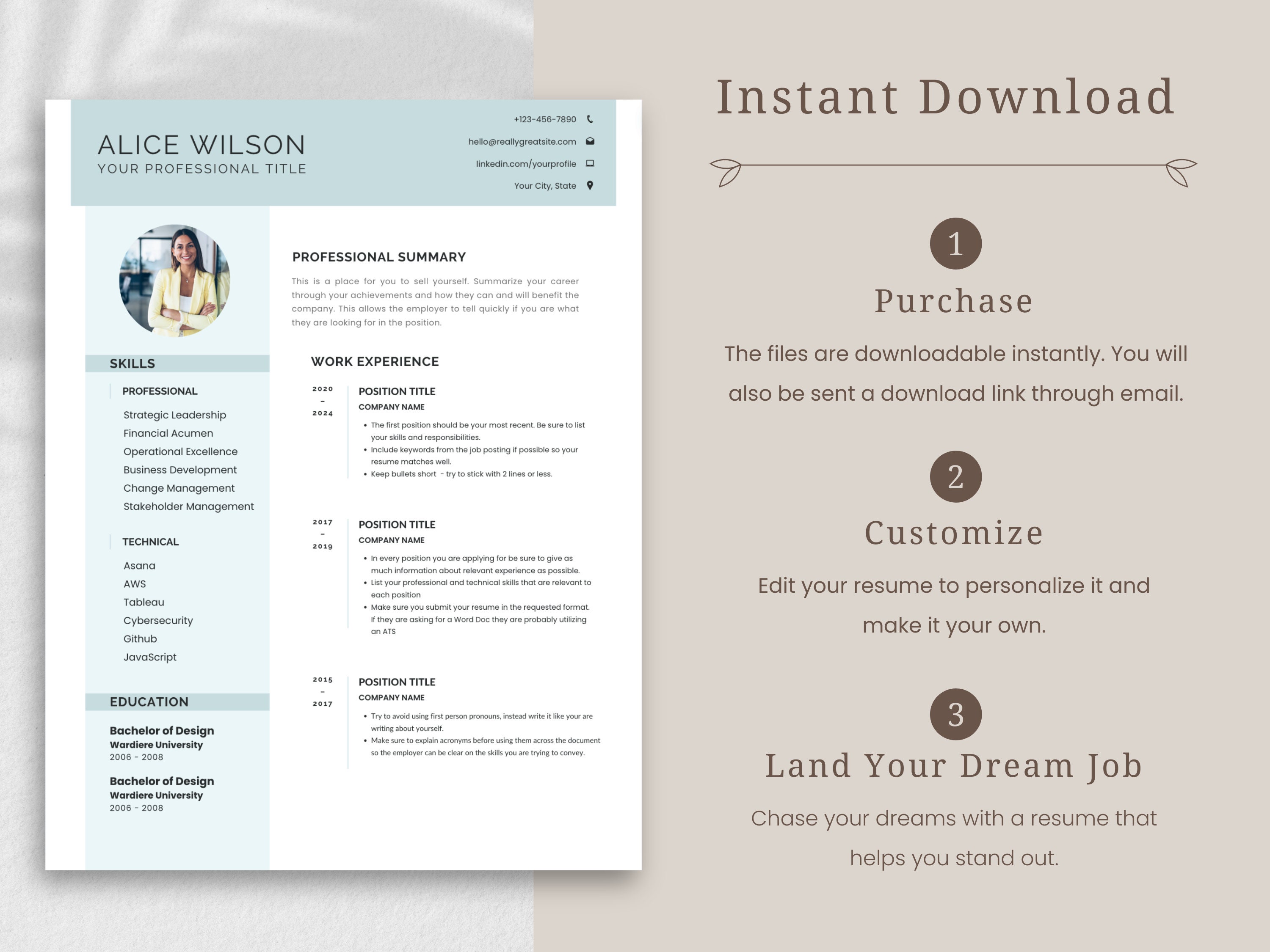 Executive Resume Template: Modern Professional Design (word & Canva) - Etsy