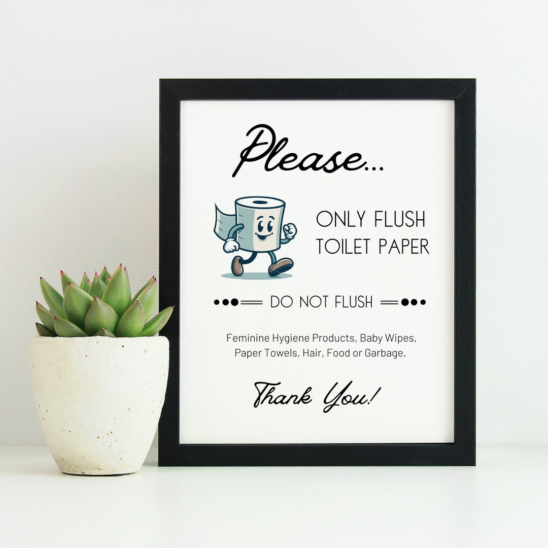 Retro Airbnb Bathroom Printable Sign for Flushing Only Toilet Paper ...