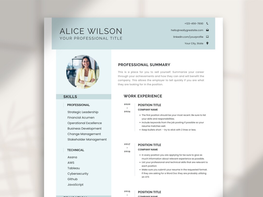 Executive Resume Template: Modern Professional Design (word & Canva) - Etsy