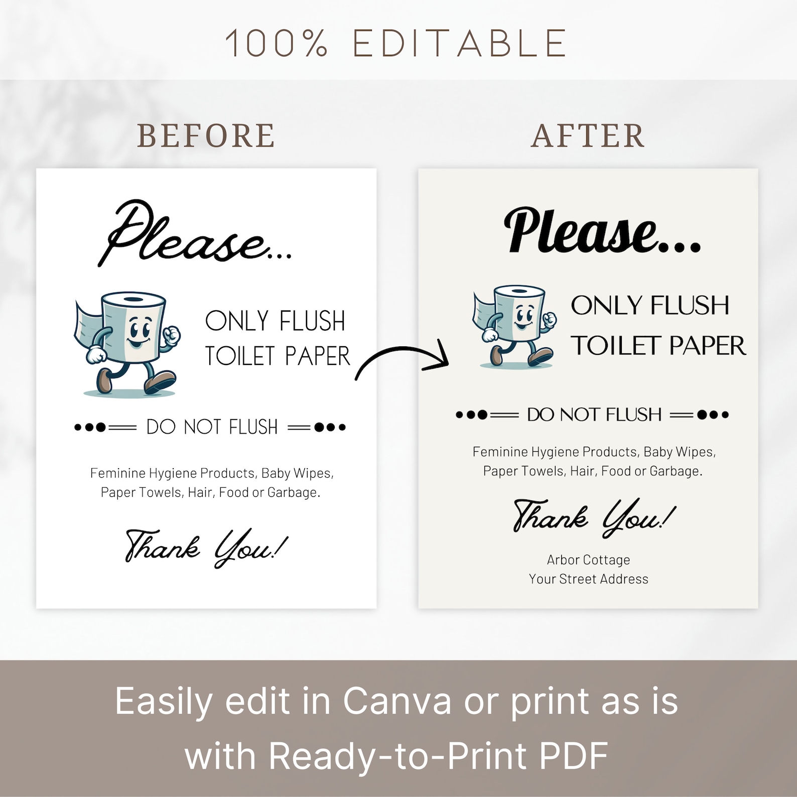 Retro Airbnb Bathroom Printable Sign for Flushing Only Toilet Paper ...