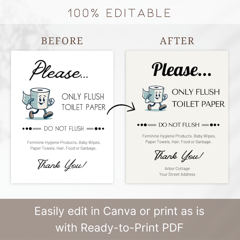 Retro Airbnb Bathroom Printable Sign for Flushing Only Toilet Paper ...