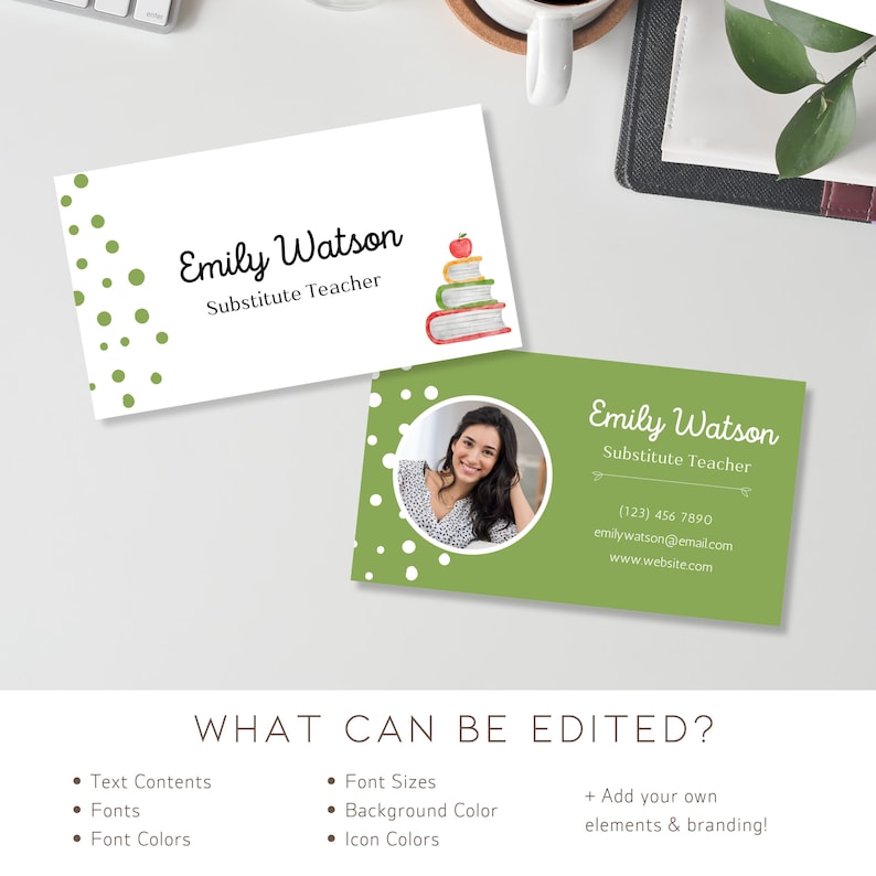Substitute Teacher Business Card Template: Canva Design (digital ...