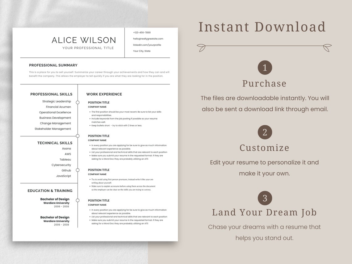 Professional Executive Resume Template for MS Word, Canva, Elegant and ...