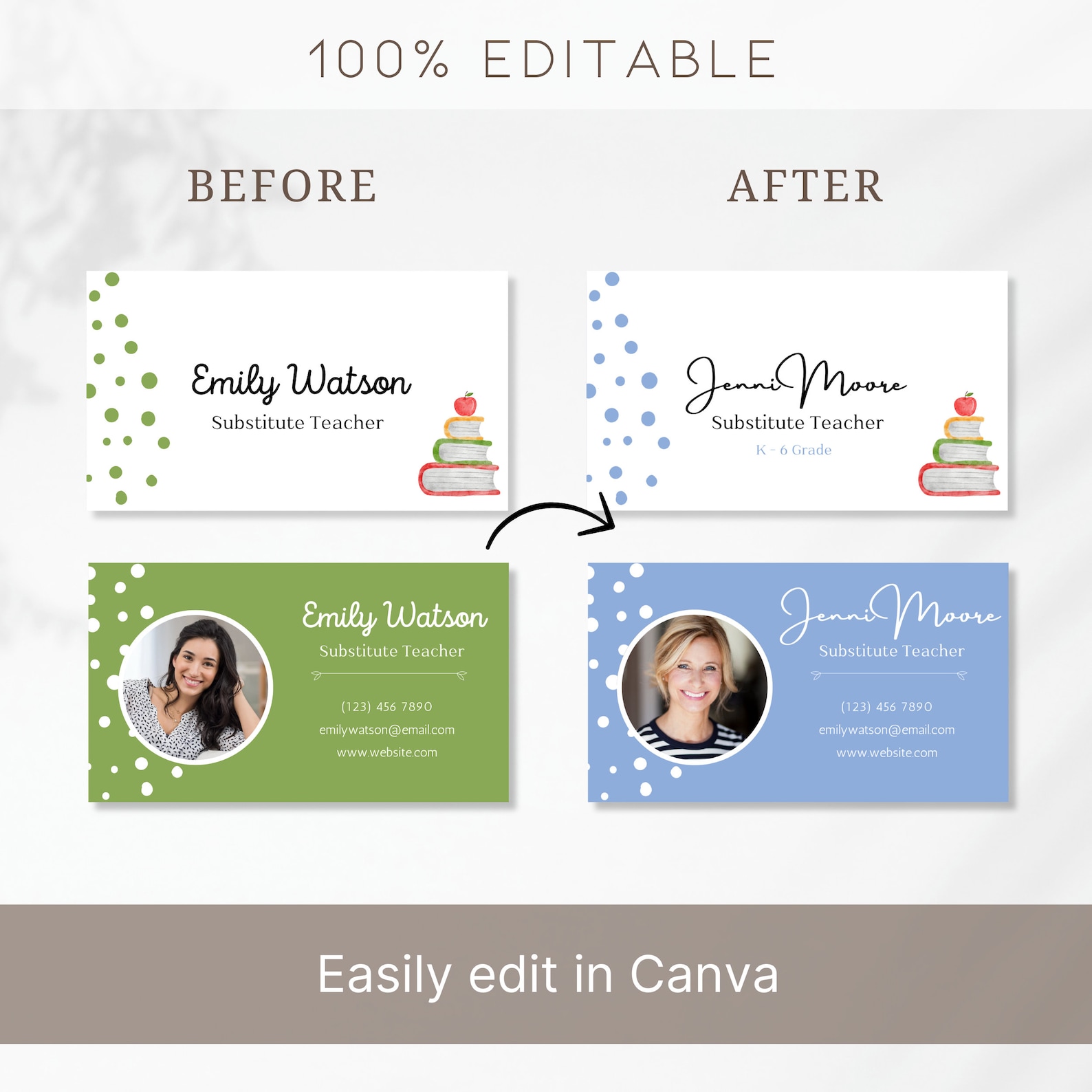 Substitute Teacher Business Card Template: Canva Design (digital ...