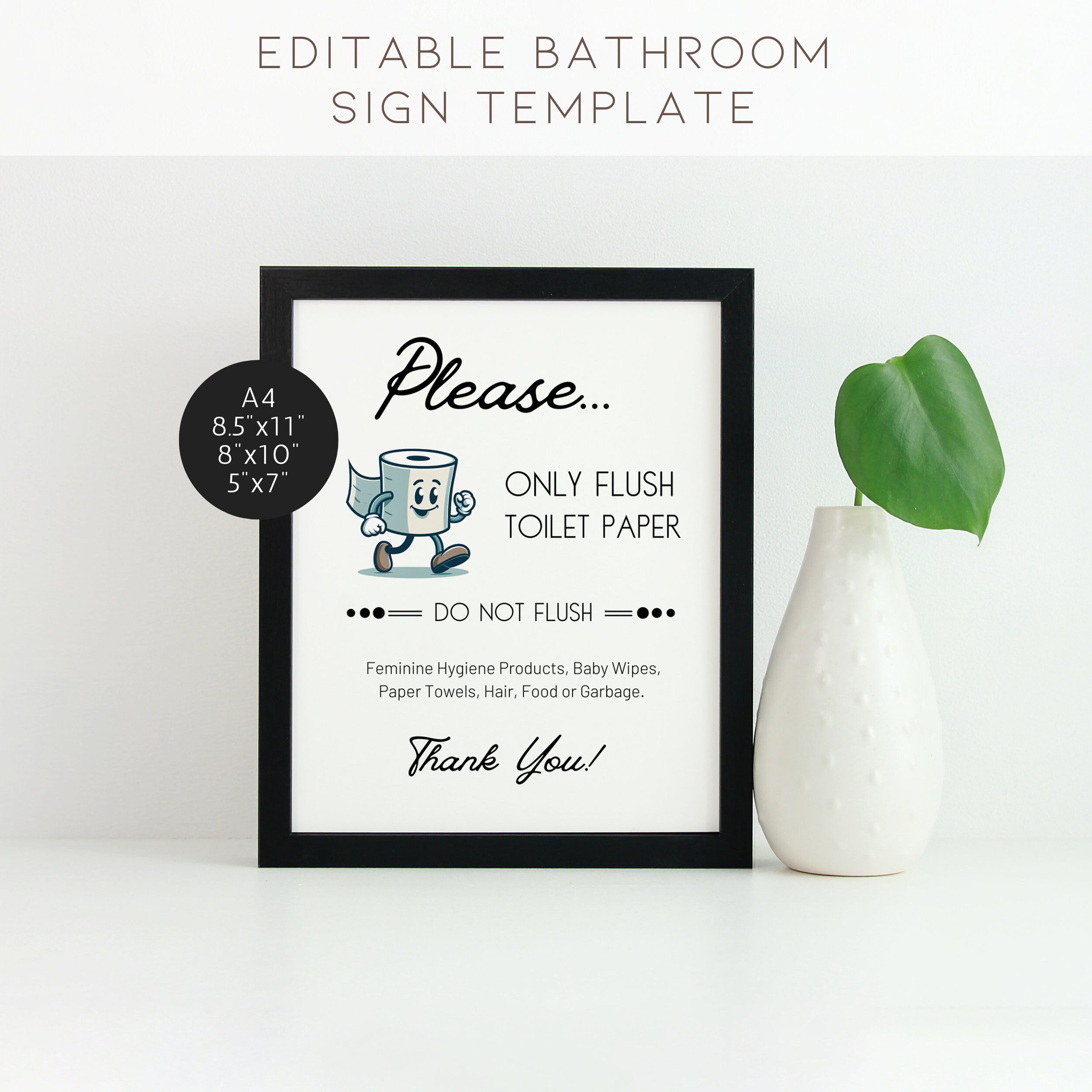 Retro Airbnb Bathroom Printable Sign for Flushing Only Toilet Paper ...