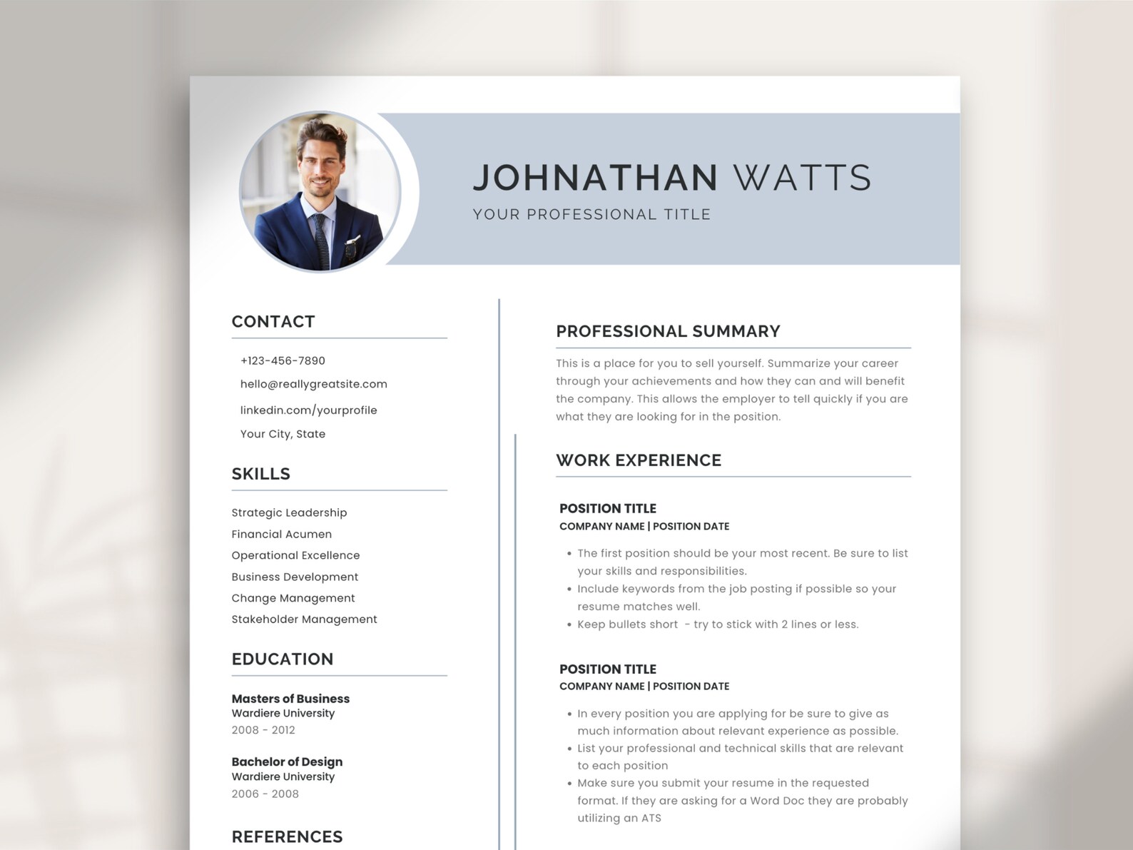 Modern Executive Resume Template for MS Word, Canva, Elegant and Modern ...