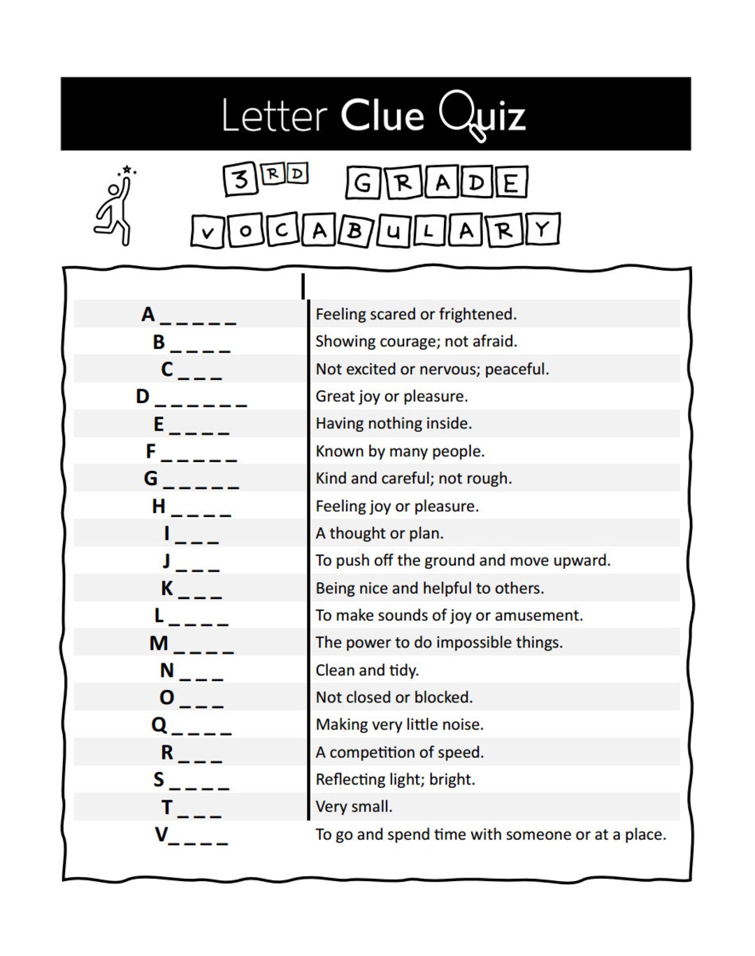 Letter Clue Quizzes 3rd Grade Vocabulary. Answers Included. - Etsy