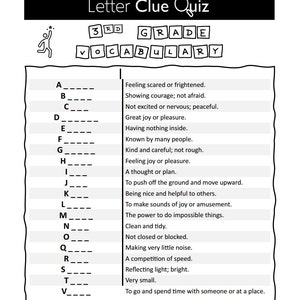 Letter Clue Quizzes 3rd Grade Vocabulary. Answers Included. - Etsy