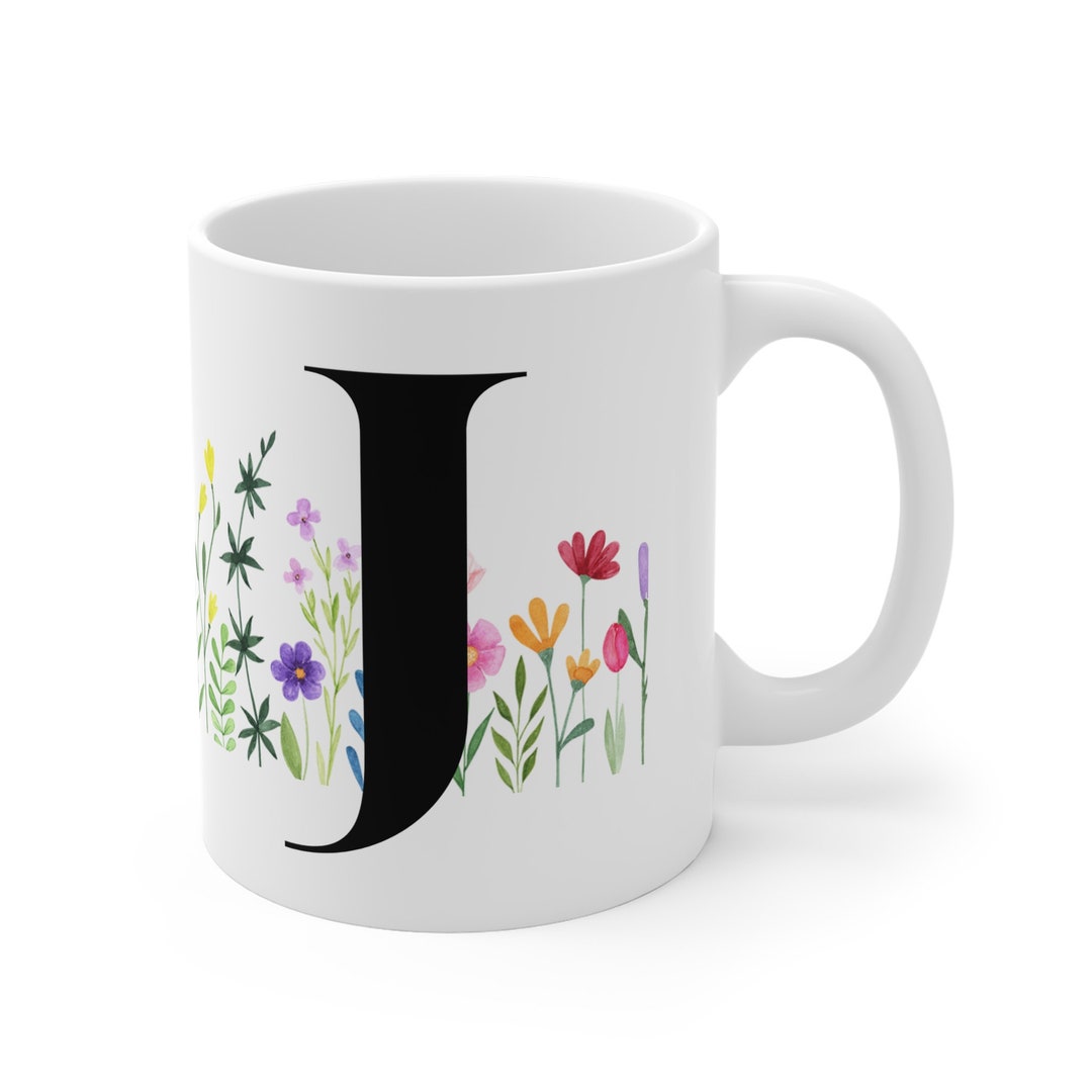 Floral Initial Mug Floral Gift Mug Mother Gift Initial Gift Female Cup ...