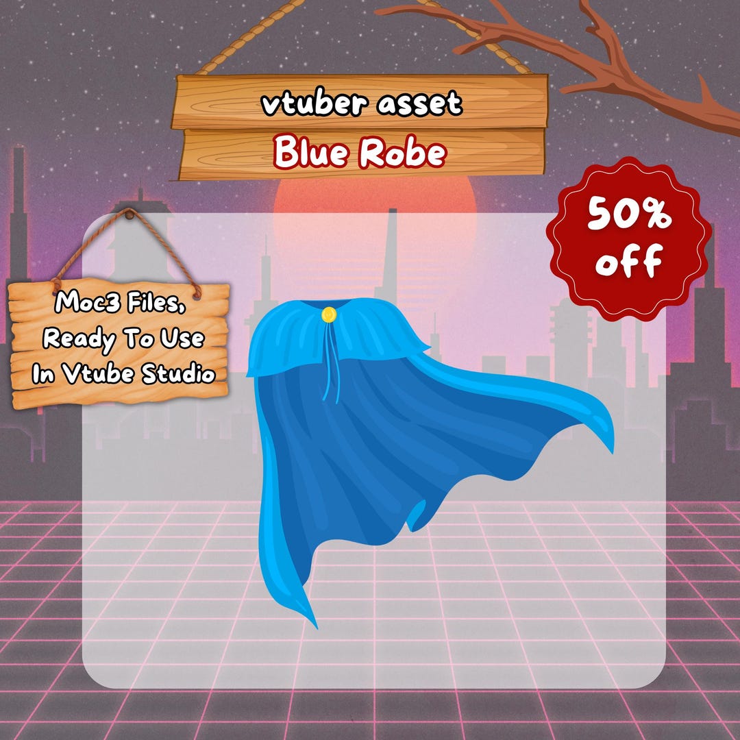 Vtuber Asset Rigged Blue Robe or Cloak, Premade Assets, Hat Assets ...
