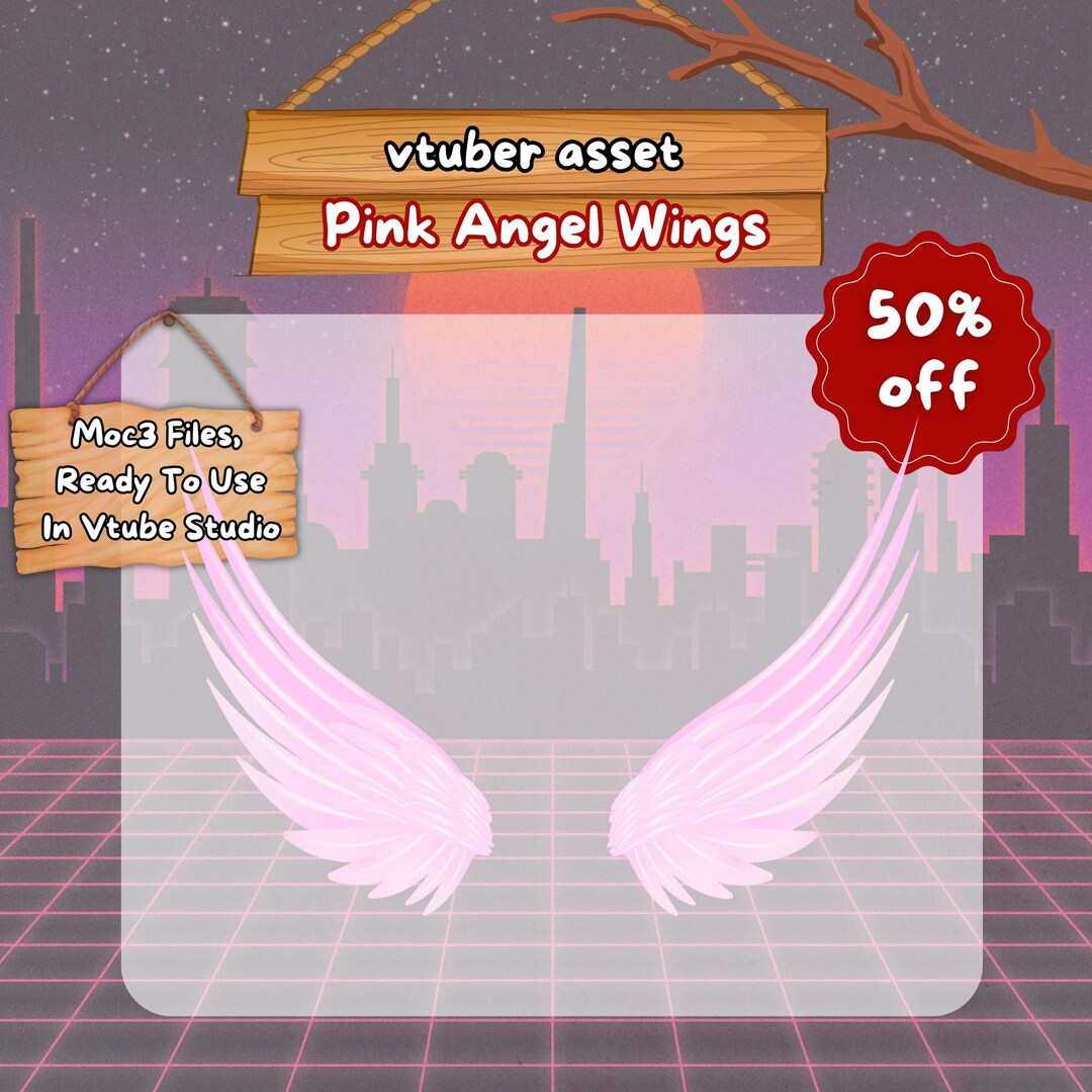 Vtuber Asset Rigged Pink Angel Wngs or Pink Angel, Premade Assets, Hat ...