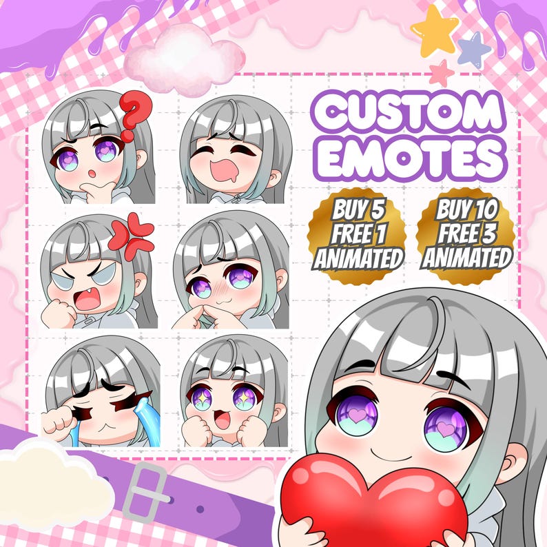 Custom Emotes Commission, Personalized Twitch Streamer Chat Icons Art ...