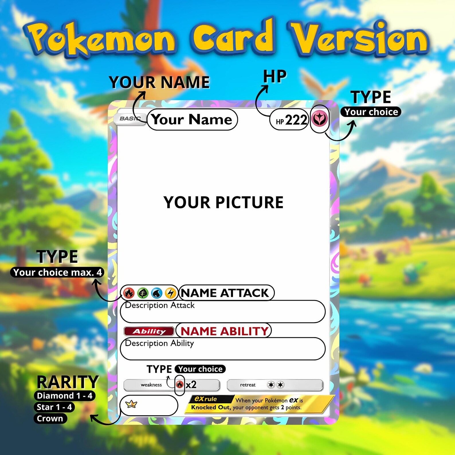 Custom Full Art Pokemon Card - Personalized TCG Pokemon Gift - Digital ...