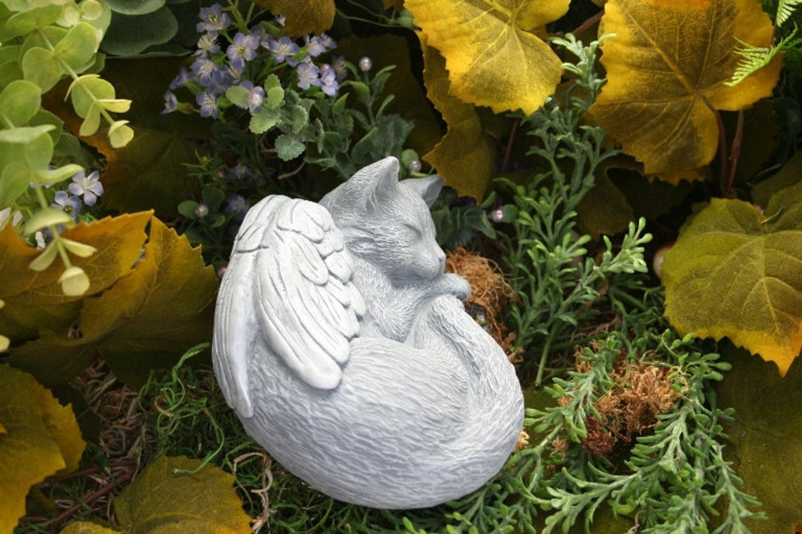 Cat Angel Statue Sleeping Cat Statue Concrete Pet Memorial | Etsy