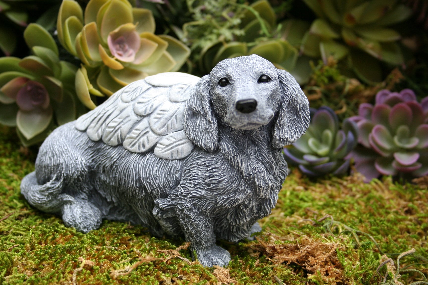 Long Hair Dachshund Angel Dog Statue - Doxie Memorial Figurine - Long ...