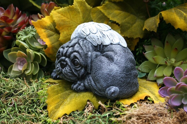 Black Pug Dog Angel Statue Angel Dog in Solid Concrete - Etsy