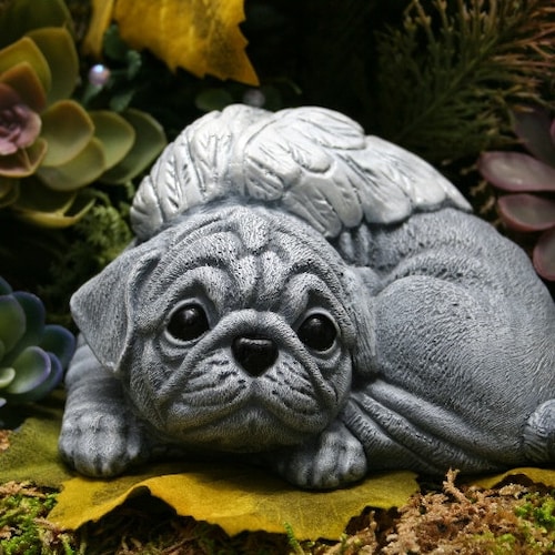 Pug Angel Statue Angel Dog Garden Sculpture Solid Concrete | Etsy