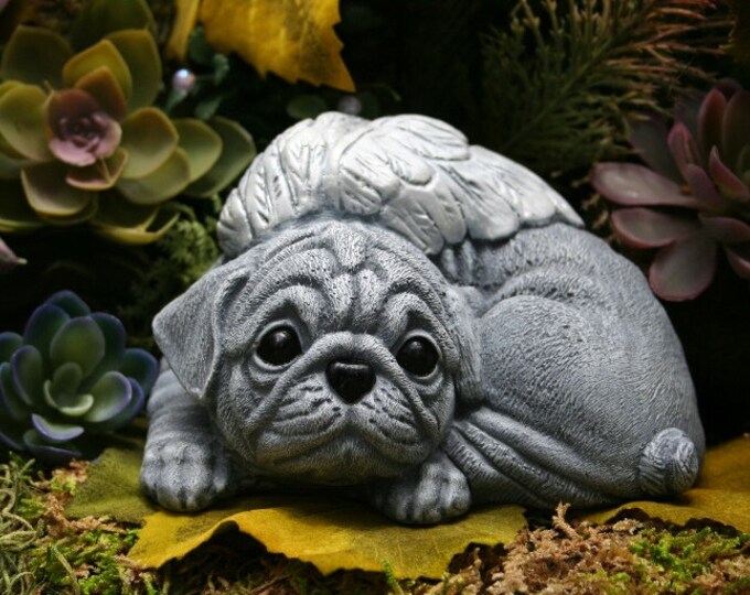 Pug Angel Statue Angel Dog Garden Sculpture Solid Concrete - Etsy