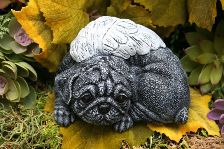 Black Pug Dog Angel Statue Angel Dog in Solid Concrete - Etsy