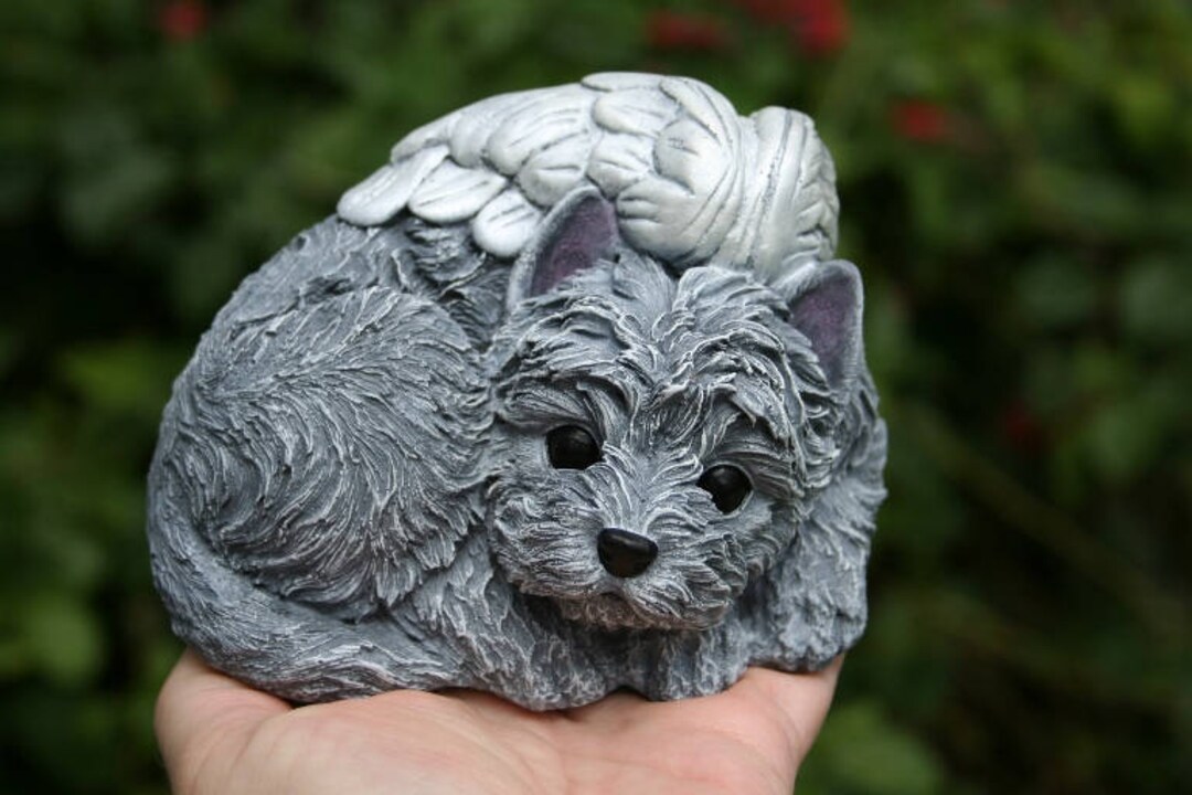 Yorkie Angel Dog Statue, Yorkshire Terrier or Silky Terrier Concrete ...