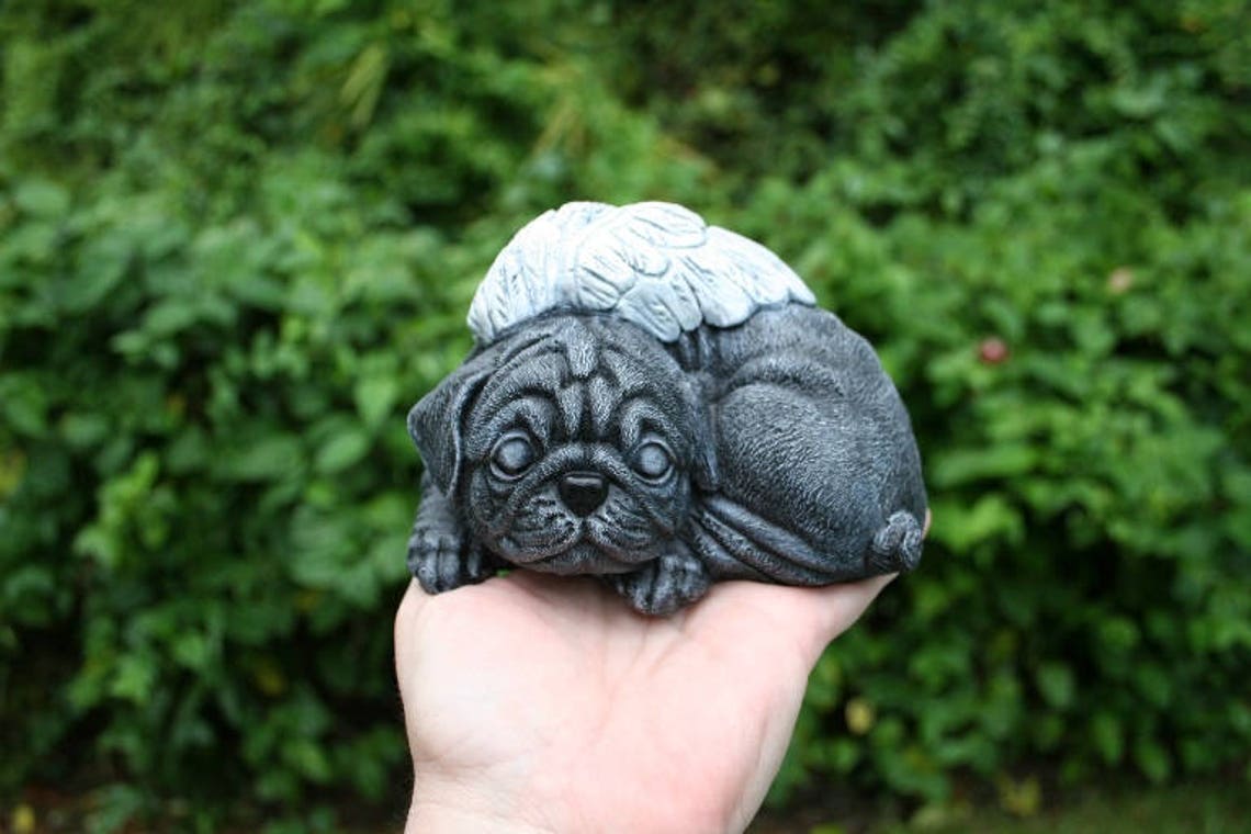 Black Pug Dog Angel Statue Angel Dog in Solid Concrete - Etsy