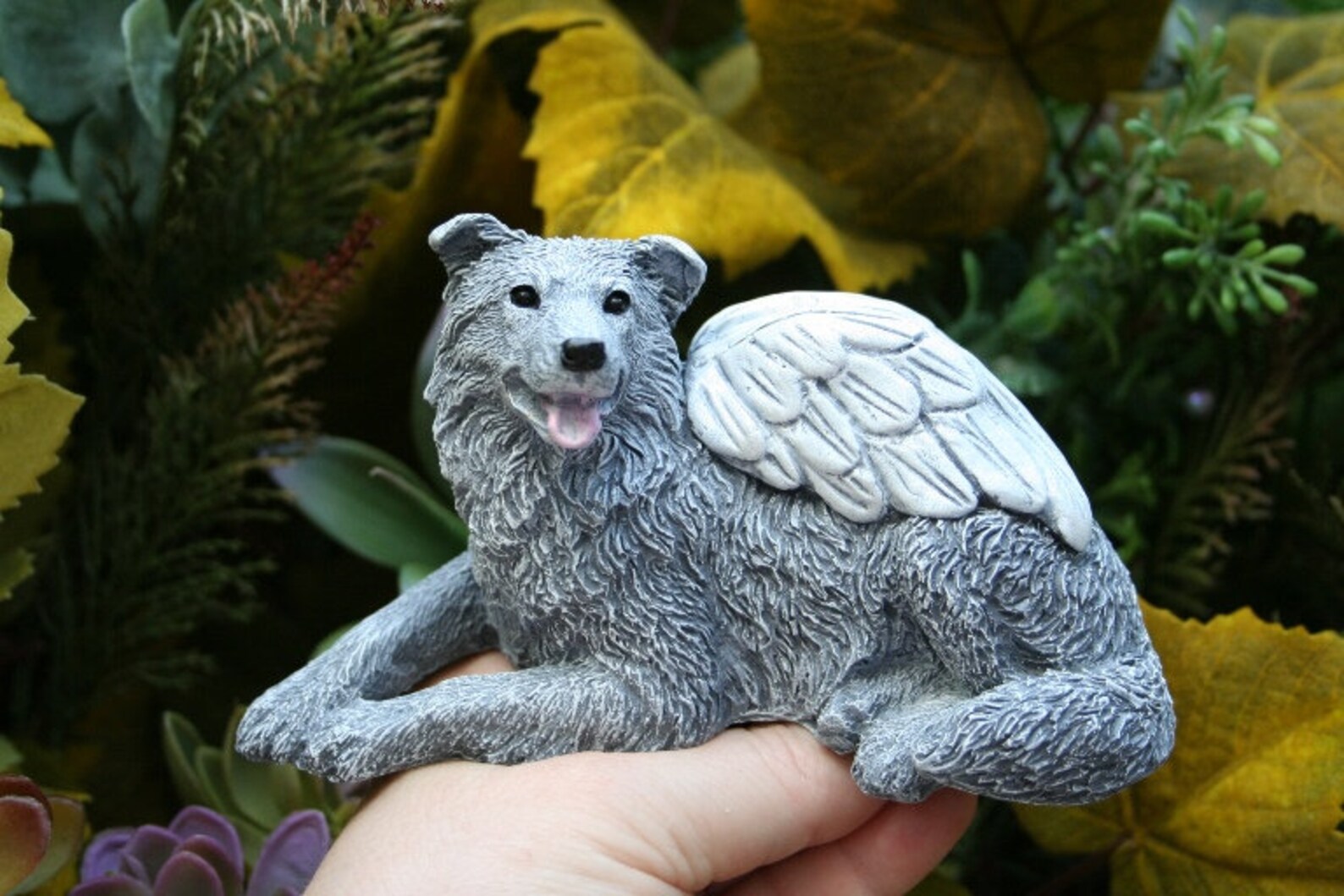 Border Collie Angel Statue - Concrete Dog Memorial - Border Collie Art ...