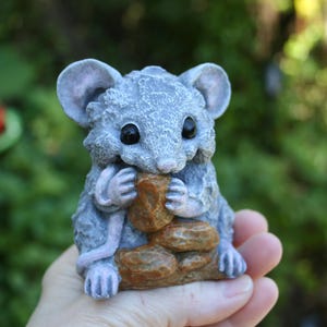 Sweet Lil' Mouse Statue - Mouse Eating Peanuts Concrete Garden Statue ...