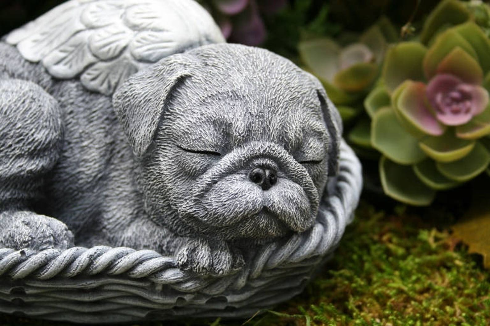 Angel Pug Statue Pet Memorial Dog Garden Sculpture | Etsy