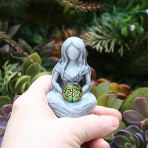 Earth Goddess Statue - Gaia Statue Holding Tree of Life - Unique Mini ...