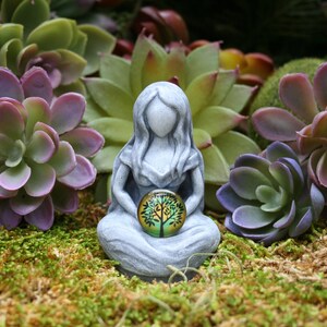 Earth Goddess Statue - Gaia Statue Holding Tree of Life - Unique Mini ...