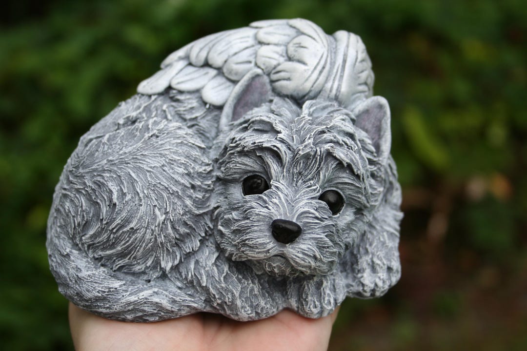 Yorkie Angel Dog Statue, Yorkshire Terrier or Silky Terrier Concrete ...