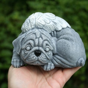 Pug Angel Statue - Angel Dog Garden Sculpture - Solid Concrete Pet ...