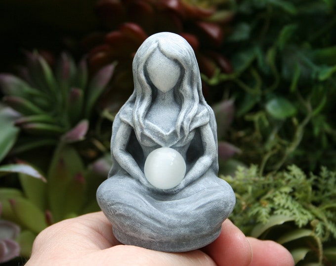 Moon Goddess Statue goddess Selene Holding Genuine Selenite Bead Stone ...