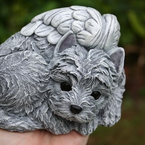 Yorkie Angel Dog Statue, Yorkshire Terrier or Silky Terrier Concrete ...