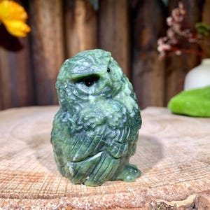 2.4" Hand Carved Olive Jade Owl Carving, Gemstone Birds Figurine Decor ...