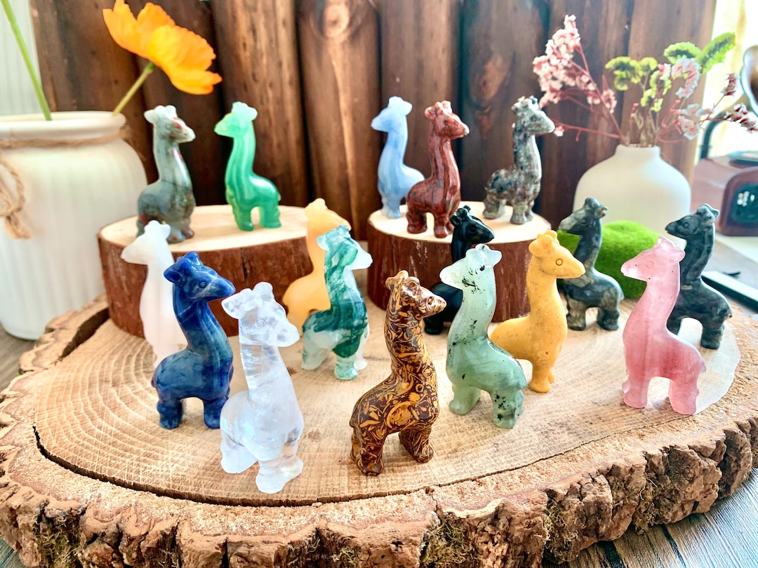 60MM Natural Hand Carved Crystal Giraffe Carving, Gemstone Horse Home ...